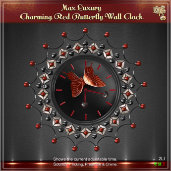 Second Life Marketplace - Max Luxury - Charming Red Buttetrfly Wall Clock